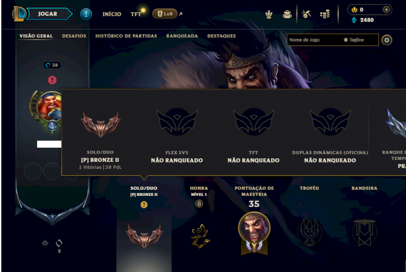 Desapego Games - League of Legends (LOL) > Bronze 2 com 40 Champs e 4 Skins