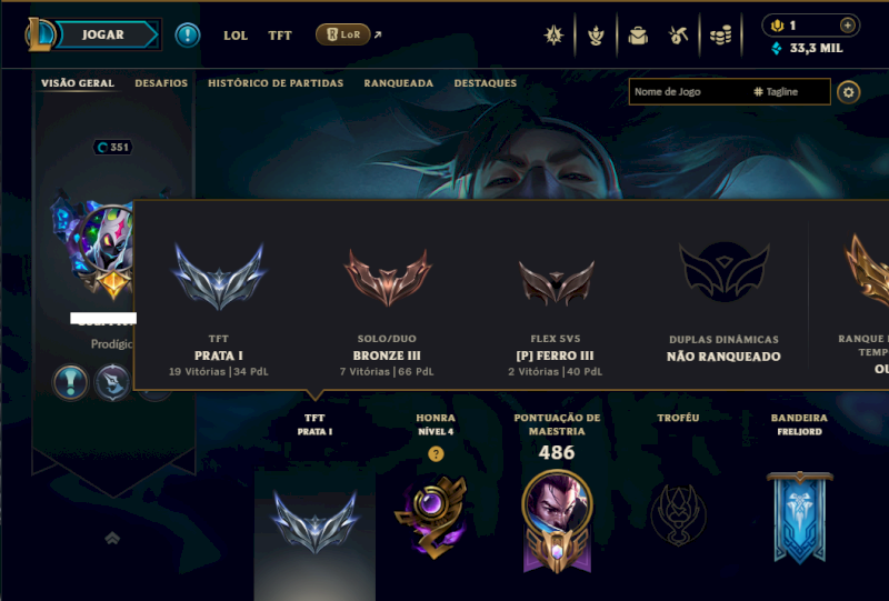 Desapego Games - League of Legends (LOL) > Bronze 3 com 120 Champs e ...