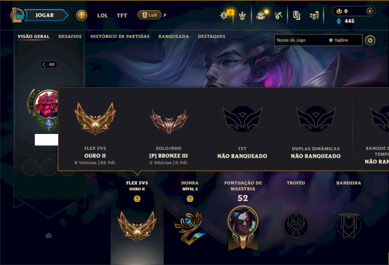 Desapego Games - League of Legends (LOL) > Bronze 3 com 55 Champs e 4 Skins