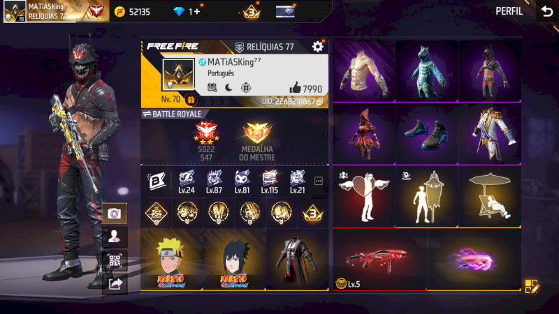Desapego Games - Free Fire (FF) > conta com naruto, sasuke, roupa do ...